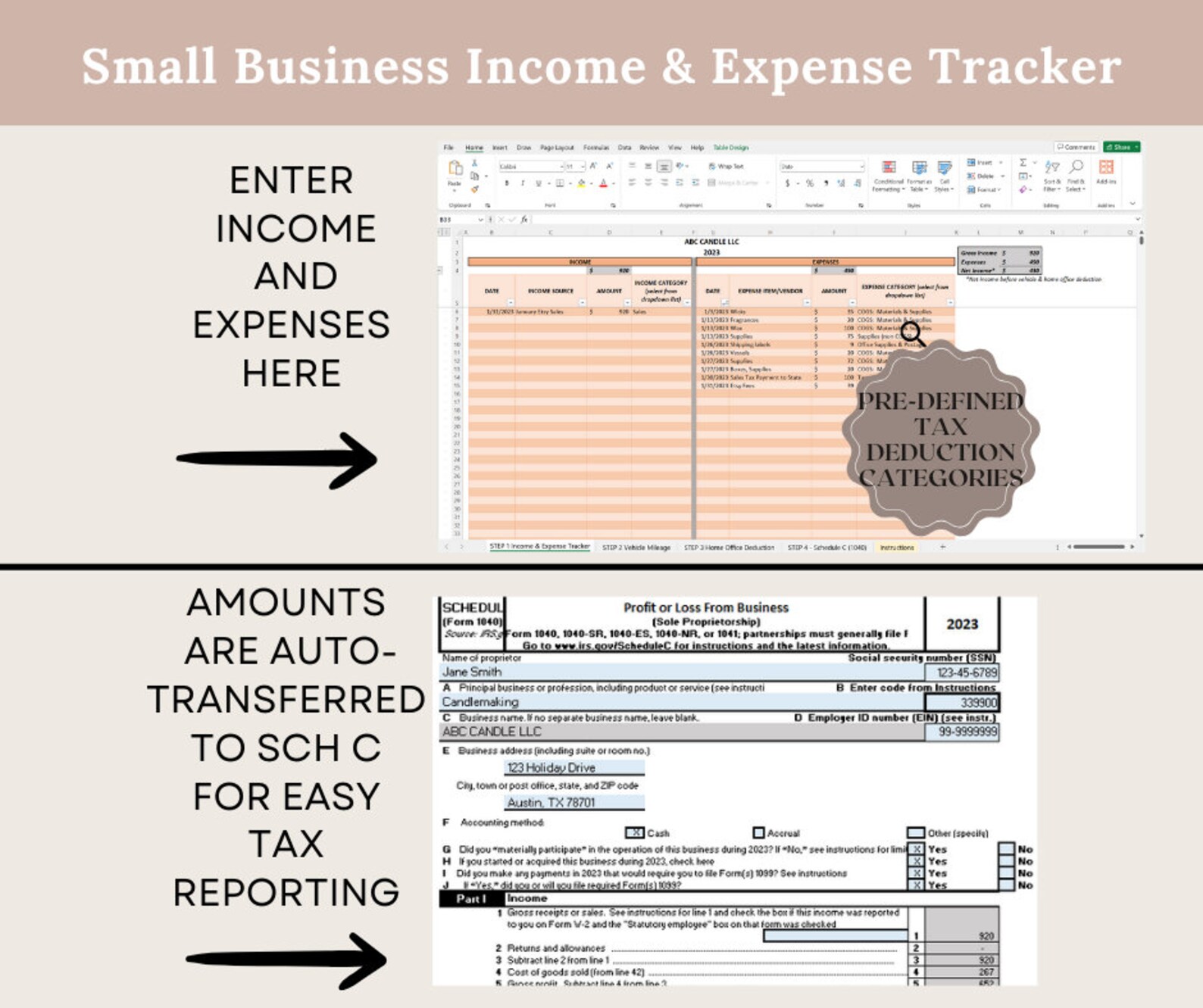 Tax-ready Income & Expense Tracker Bundle | Schedule C Excel Template ...