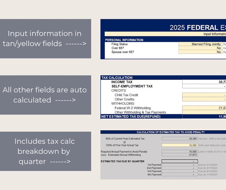 2025 Federal & State Income Tax Calculator | Income Tax Template | Excel Tax Spreadsheet Google ...