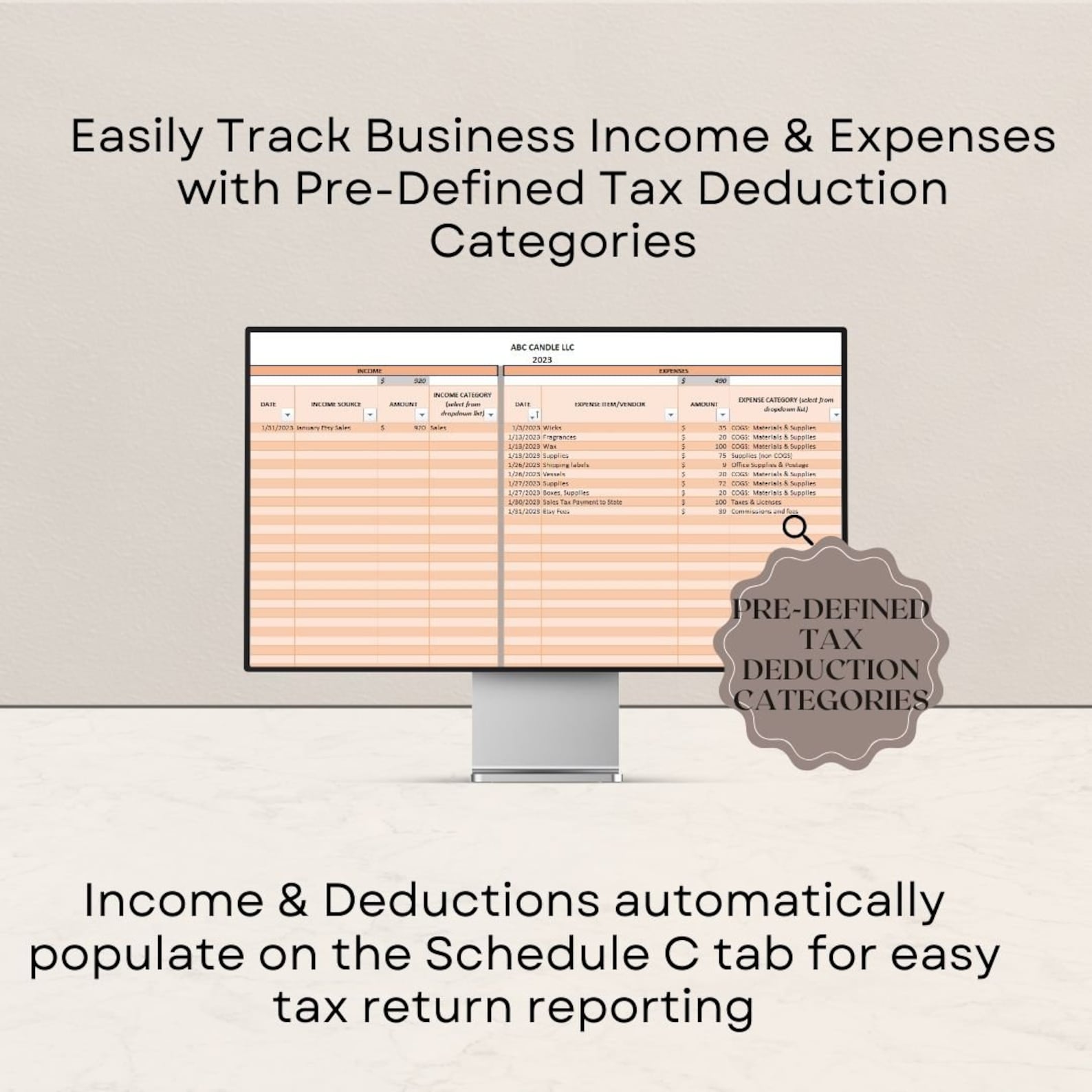 Tax-ready Income & Expense Tracker | Schedule C Excel Template | Small ...