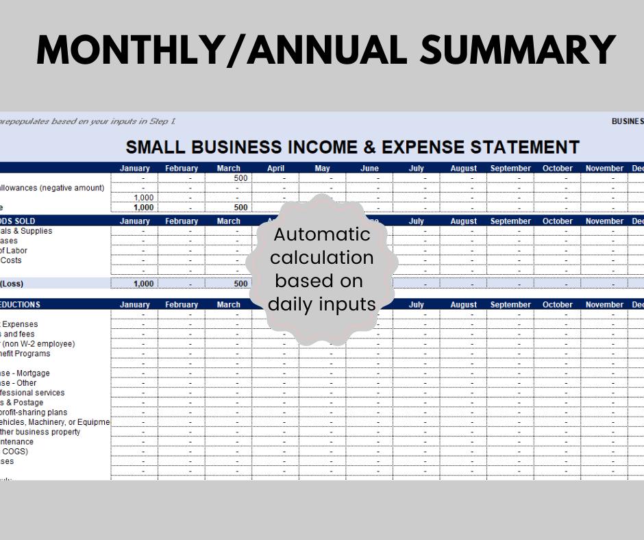 Small Business Income Expense Tracker: Schedule C (excel & Google ...
