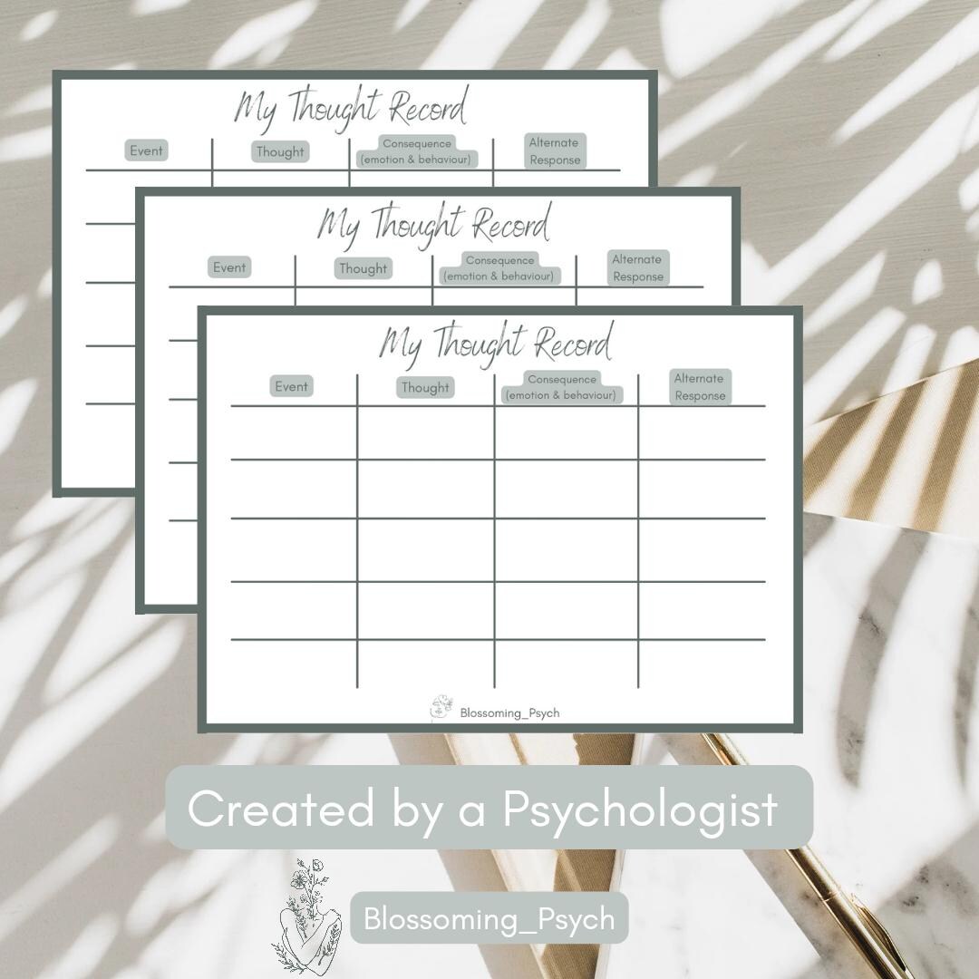 Thought Record Worksheet, Thought Journal Worksheet - Etsy
