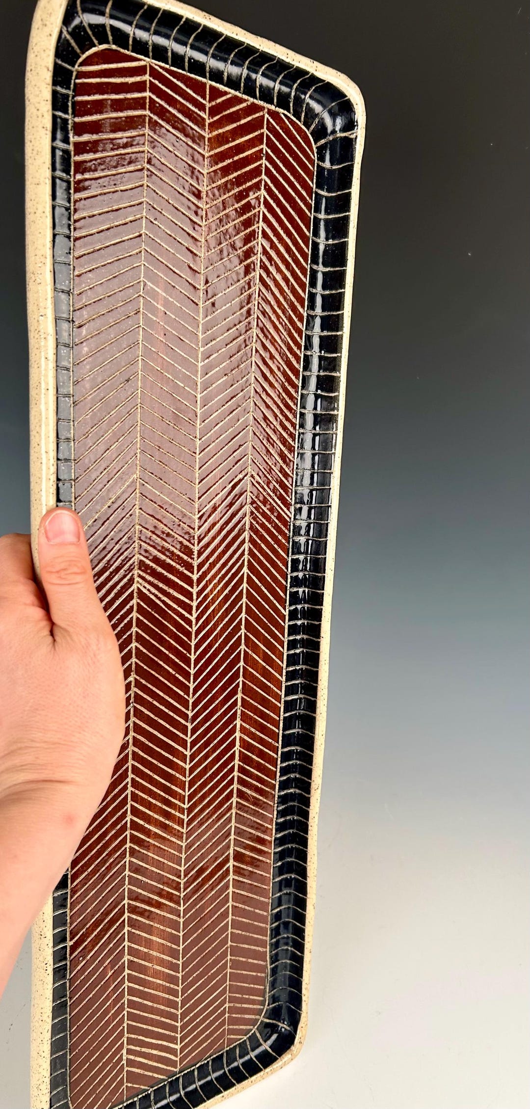 Large Ceramic Serving Tray: Handmade Sgraffito Stoneware Platter ...