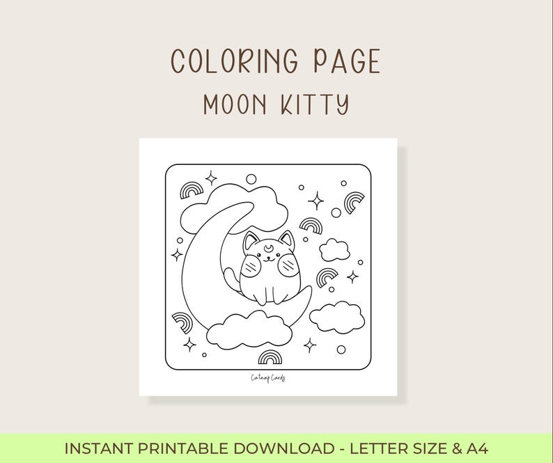 Cute Moon Cat Coloring Page | Printable Coloring Pages - Etsy