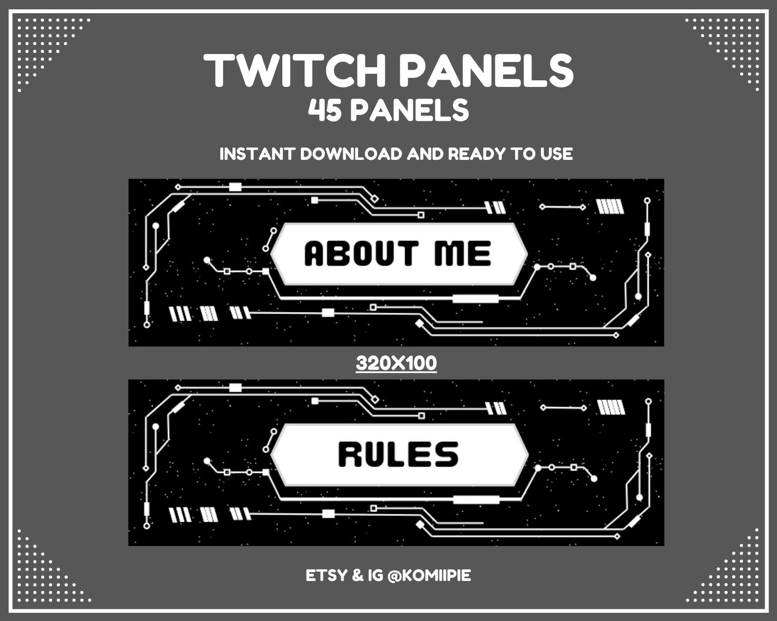 Cyber Twitch Panels Black and White Twitch Panels Simplistic Futuristic ...