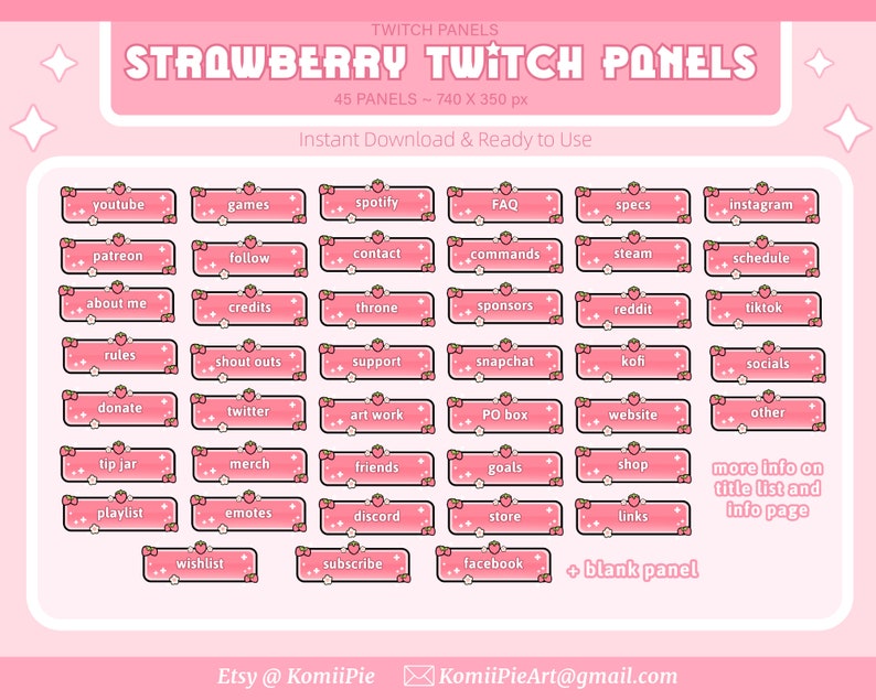 Pink Twitch Panels for Streamers Cute Strawberry Twitch Panel ...