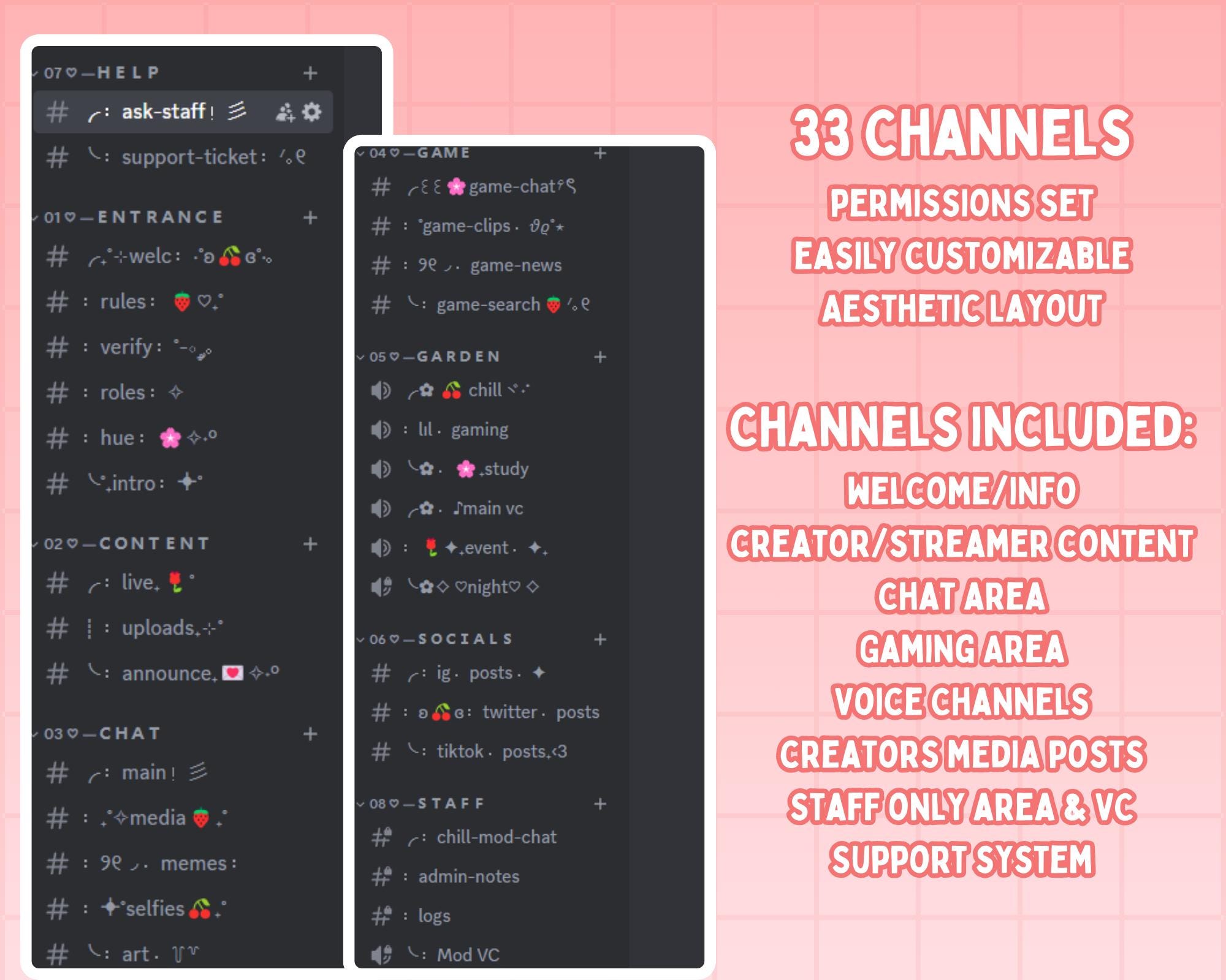 Pink Discord Server Template Cute Aesthetic Sakura Discord With Emojis ...