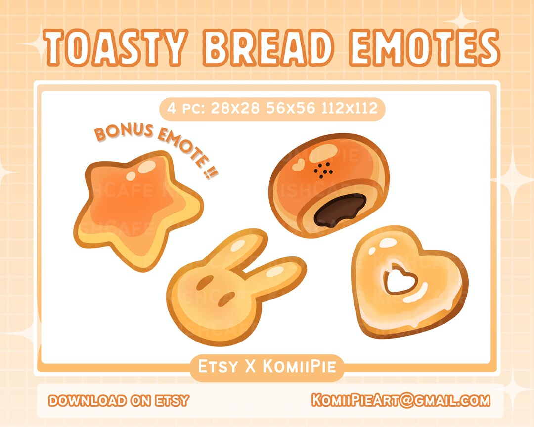 Kawaii Cafe Twitch Emotes and Sub Badges Cute Toast Donut Emote Bakery ...