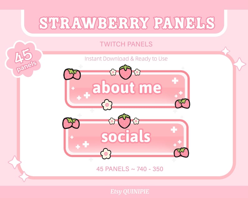 Cute Twitch Panels for Streamers Strawberry Twitch Panel Soft Pink ...