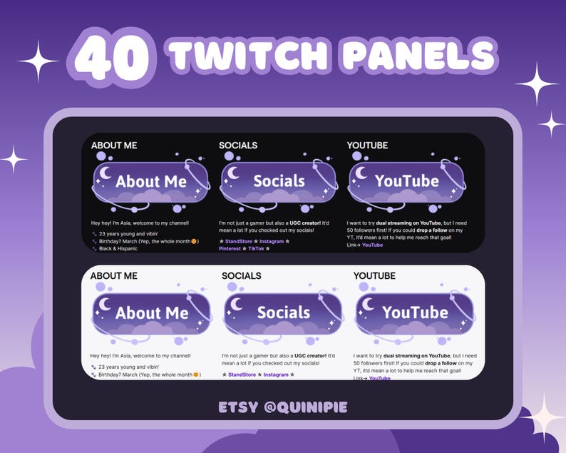 Purple Twitch Panels and Banners Dark Cosmic Theme Streamer Assets ...