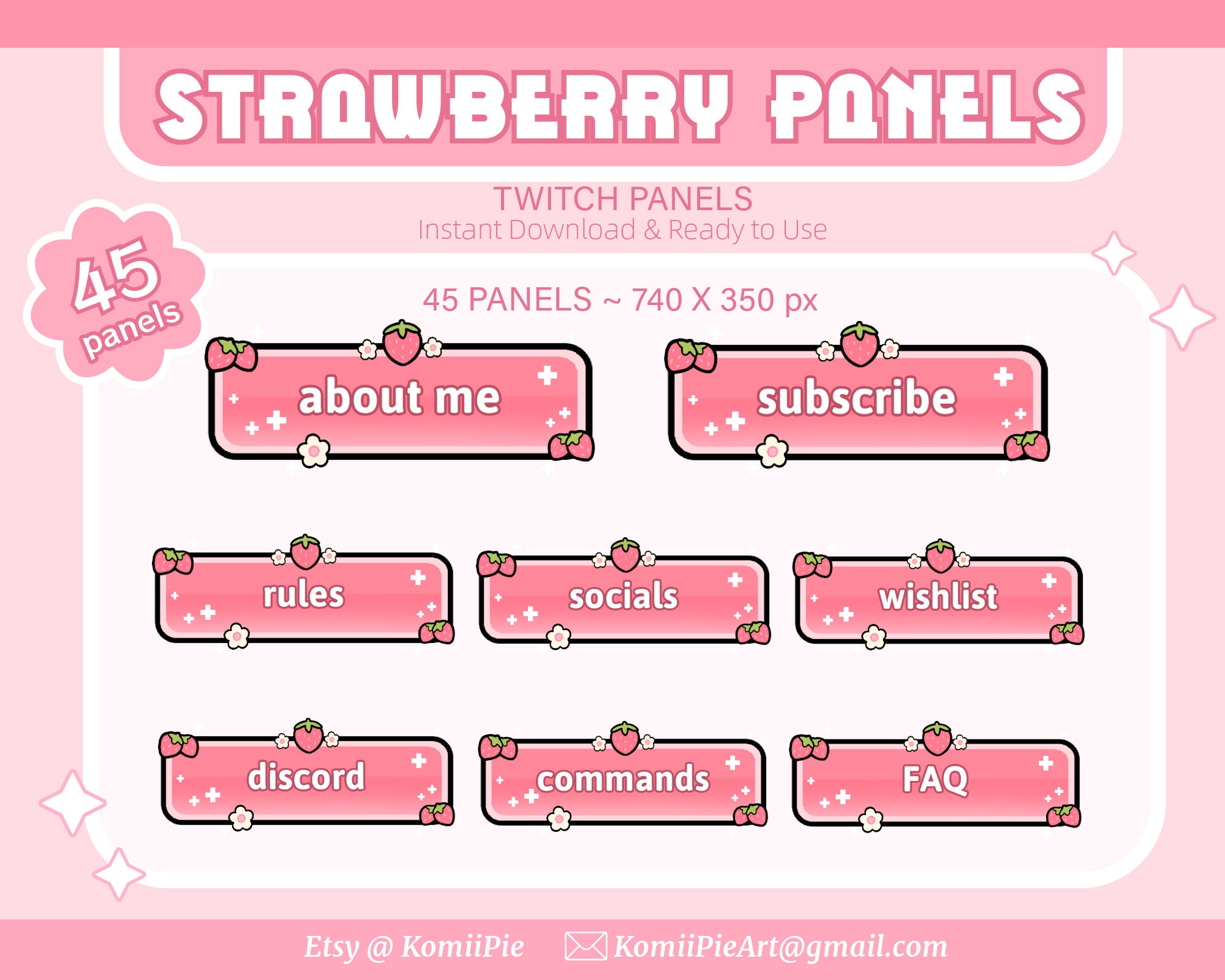 Pink Twitch Panels for Streamers Cute Strawberry Twitch Panel ...