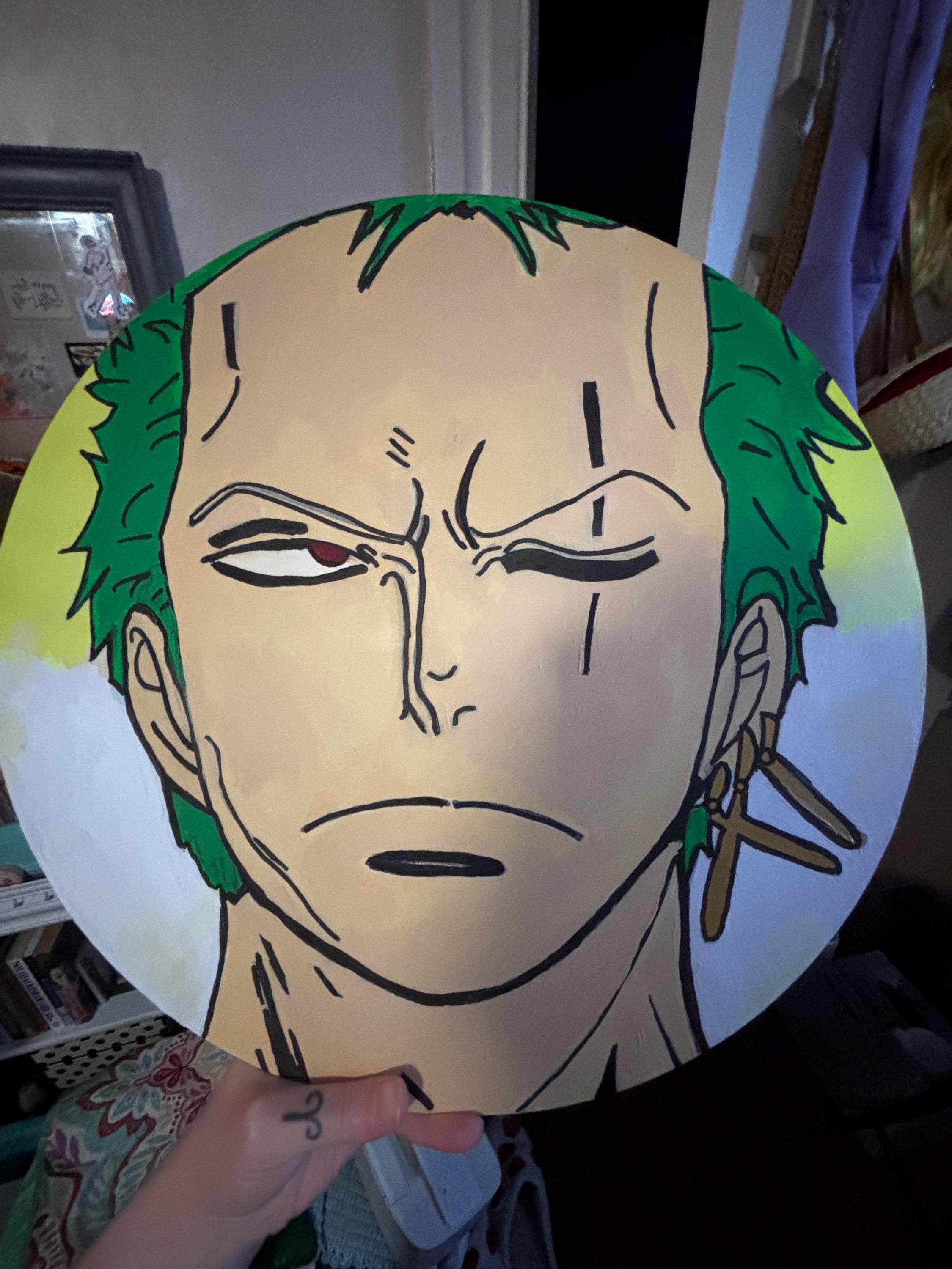 One Piece Zoro Waifu Anime Painting on Wooden Large Circular Canvas - Etsy