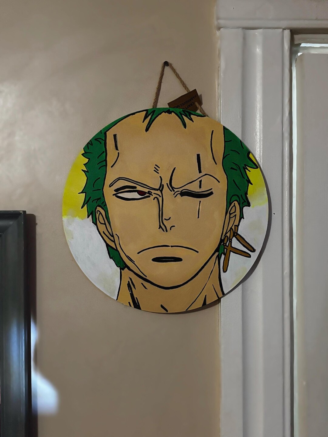 One Piece Zoro Waifu Anime Painting on Wooden Large Circular Canvas - Etsy