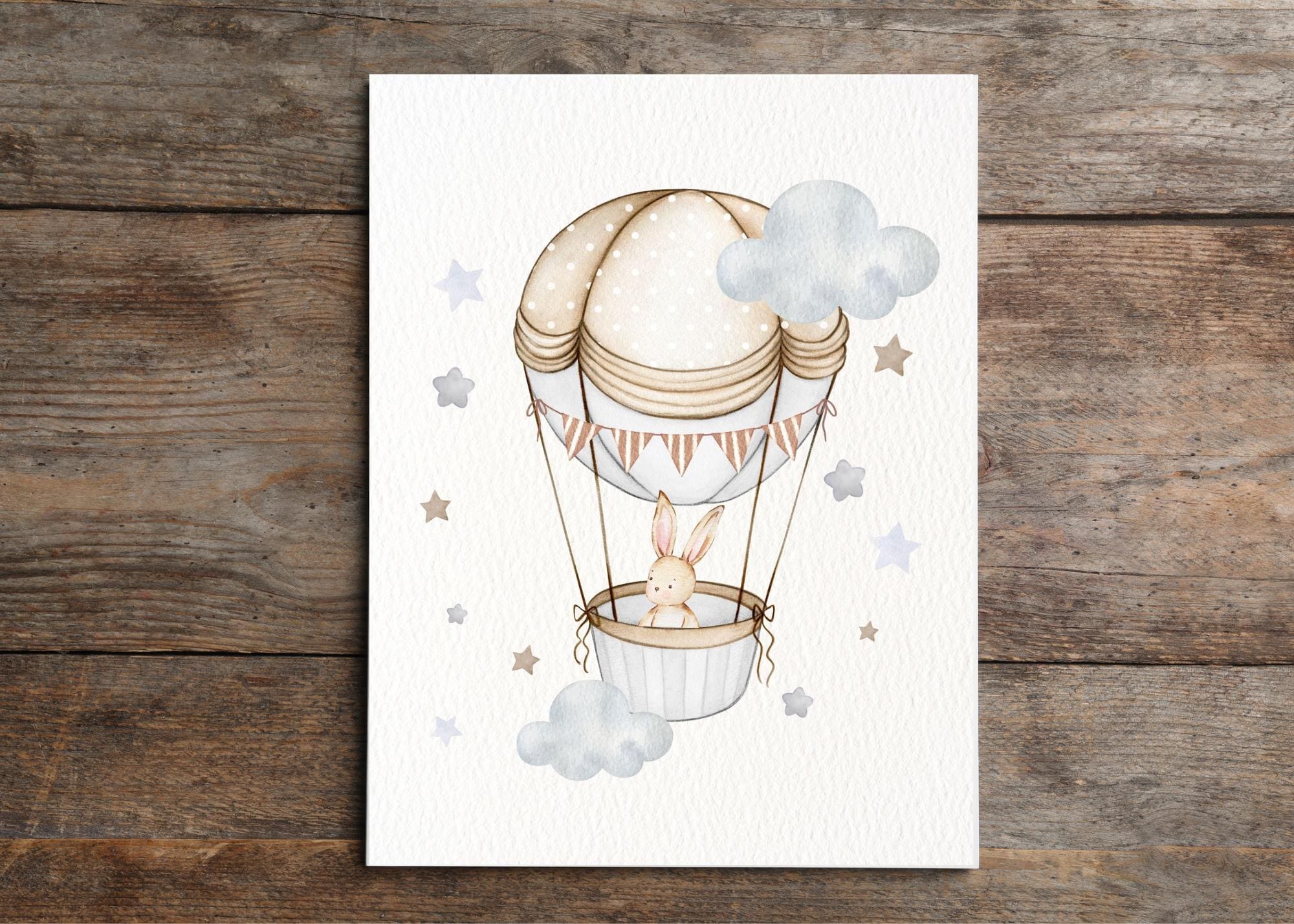 Watercolor Bunny Hot Air Balloon Nursery Wall Art Print, Printable Gender Nuetral Nursery Wall ...