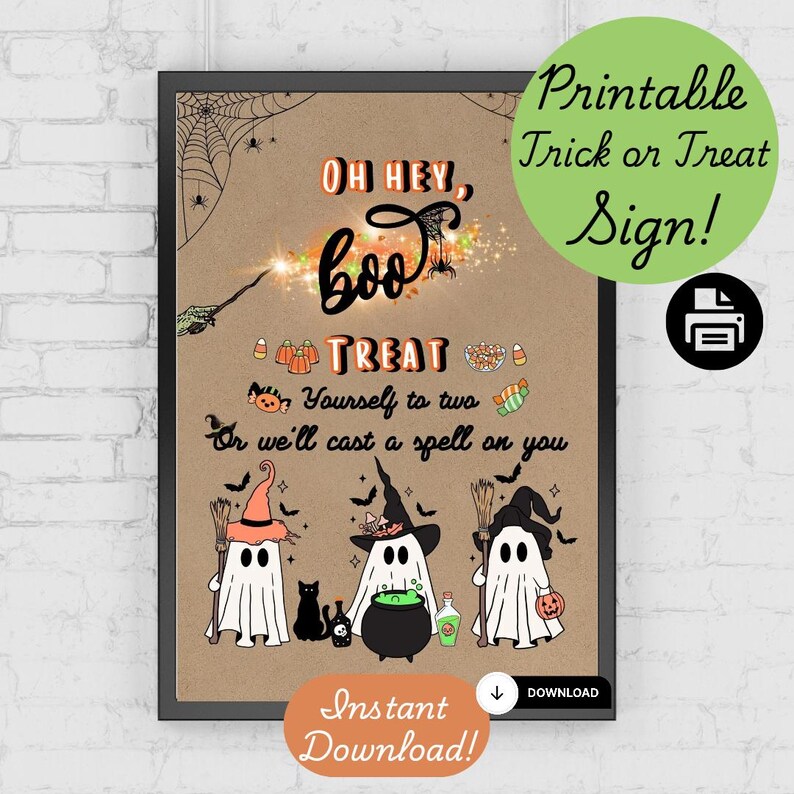 Trick or Treat Printable Sign, Trick or Treat Instruction Print ...