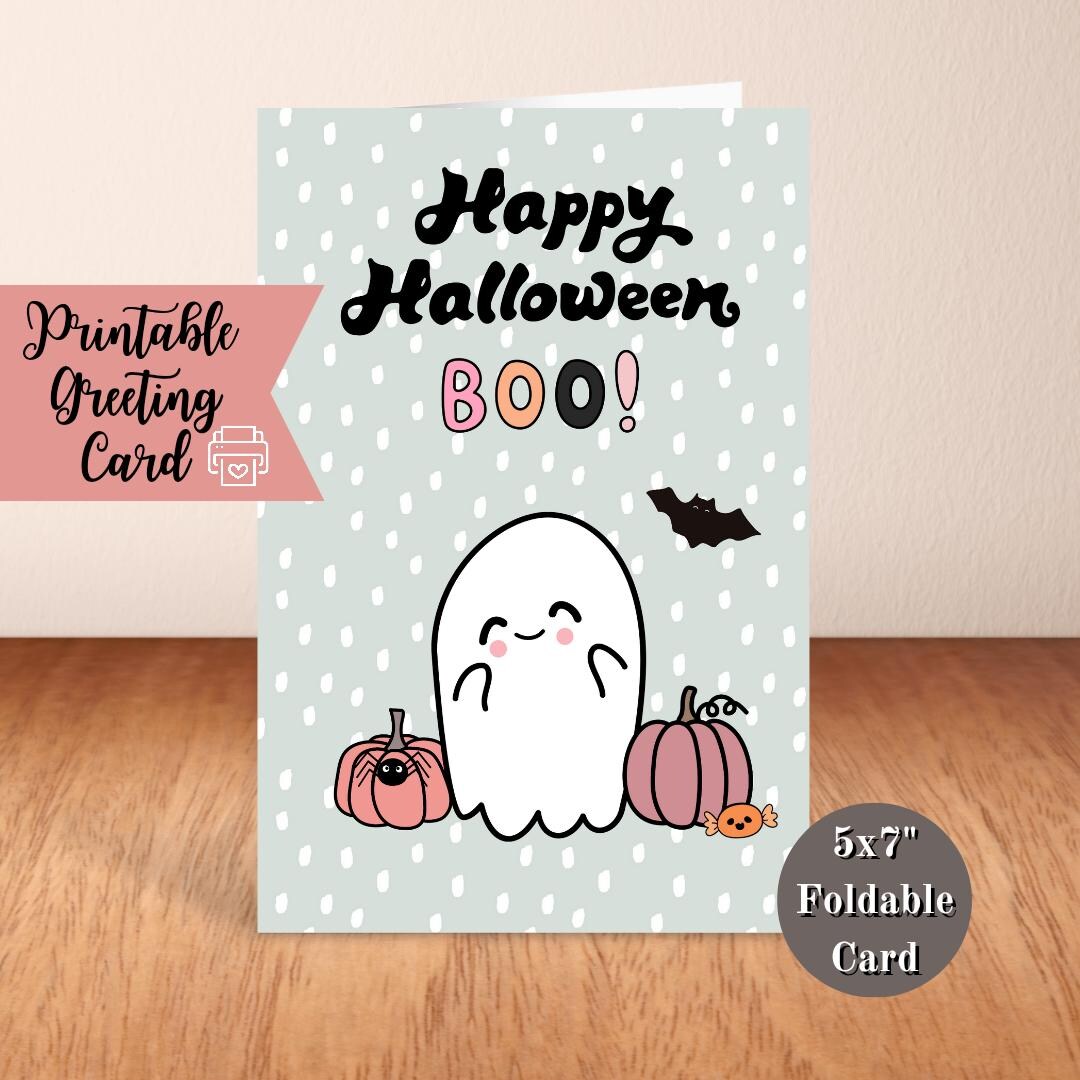 Halloween Greeting Card Print, Printable Cute Halloween Card, Halloween ...