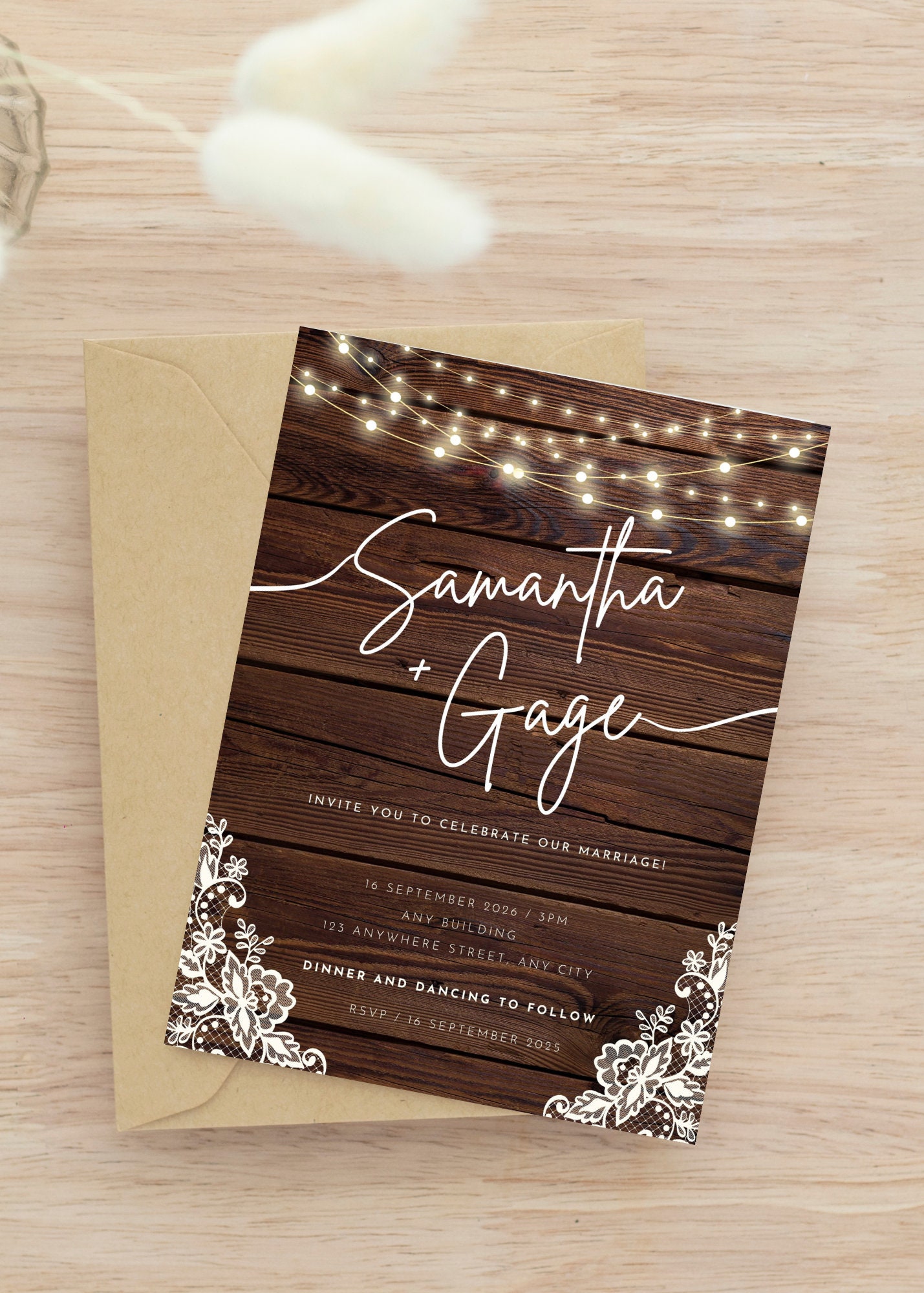 Rustic Wedding Invitation, Editable Rustic Wedding Invitation Template ...