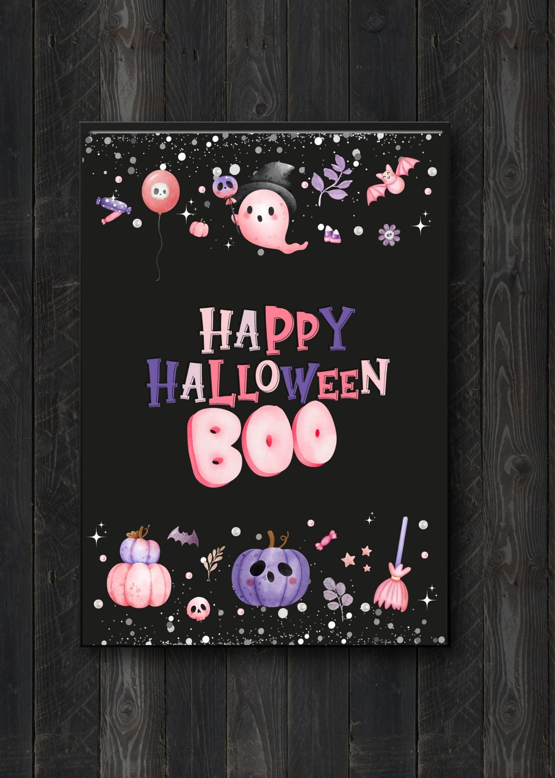 Pink Halloween Wall Art Print, Printable Pink Halloween Art Print ...