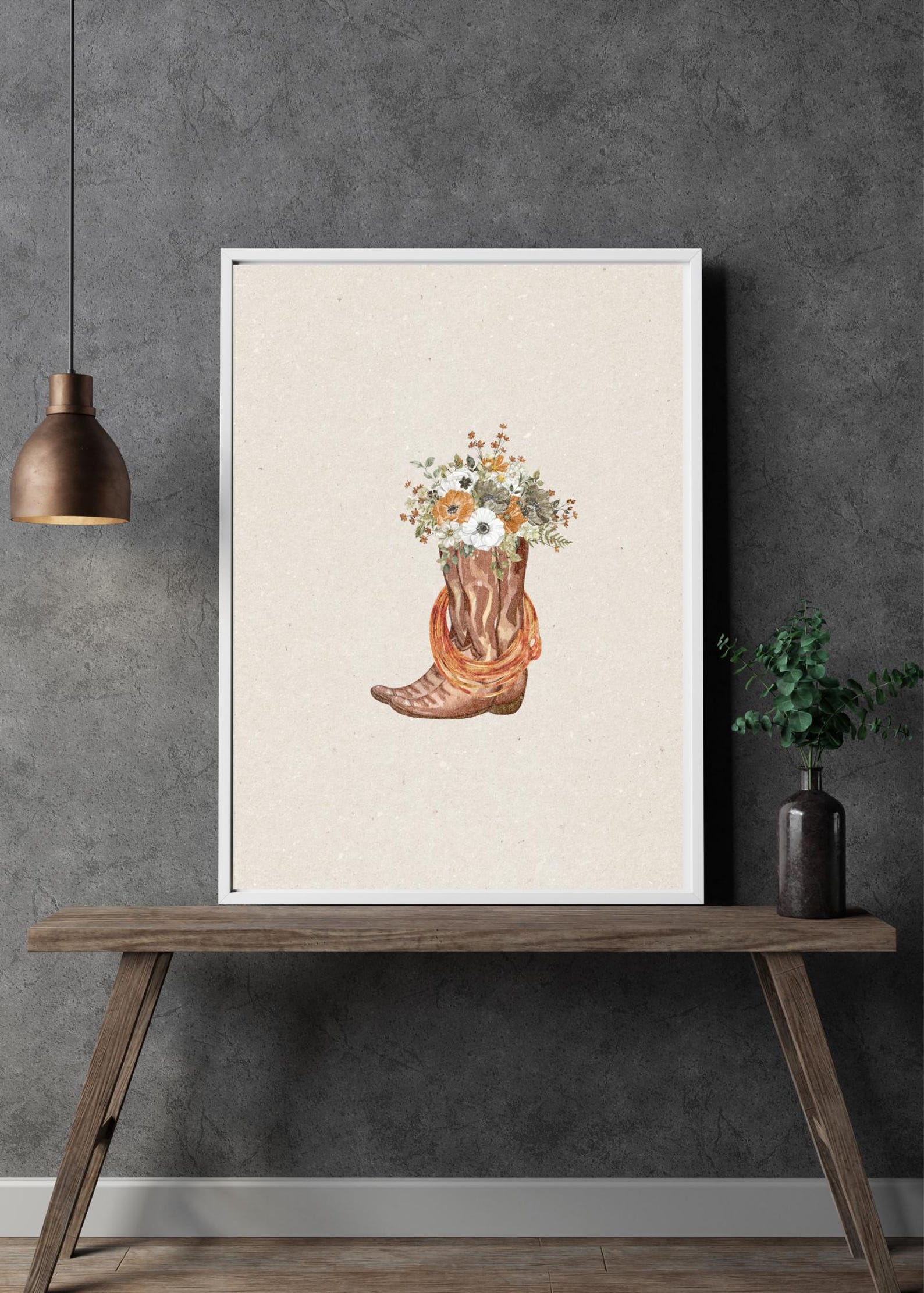 Western Boho Boots Wall Art Print, Watercolor Boho Western Home Decor ...