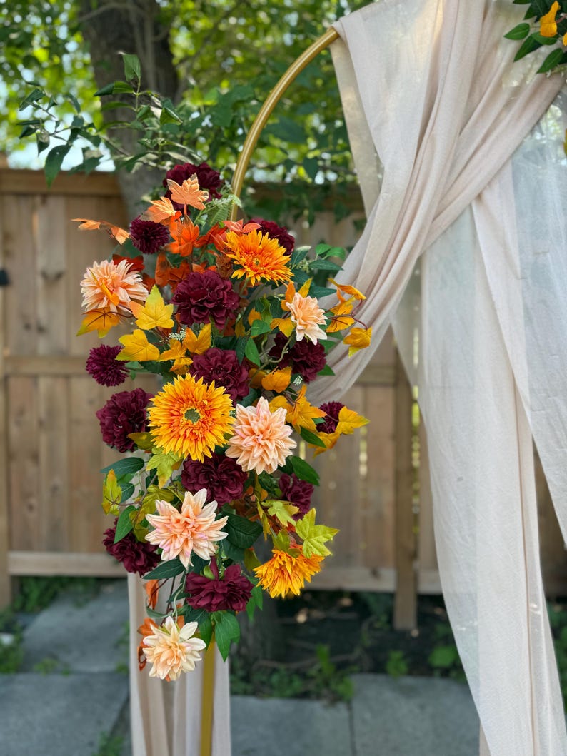 Orange Fall Arch, Flower Arch Wedding, Burnt Orange Flowers, Fall ...