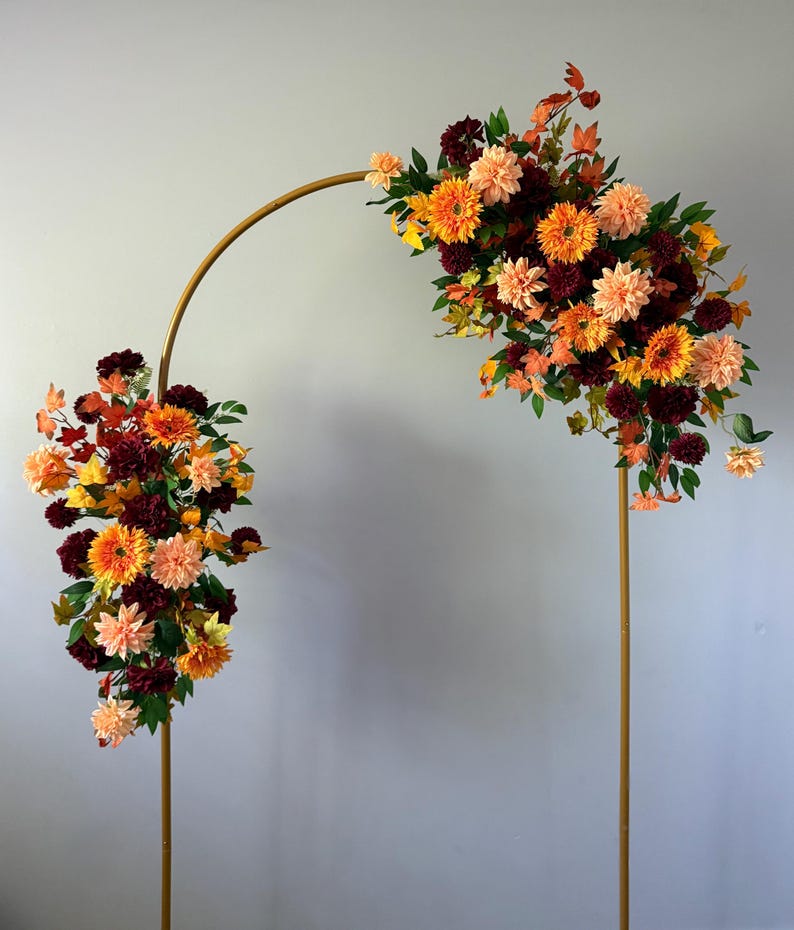 Orange Fall Arch, Flower Arch Wedding, Burnt Orange Flowers, Fall ...