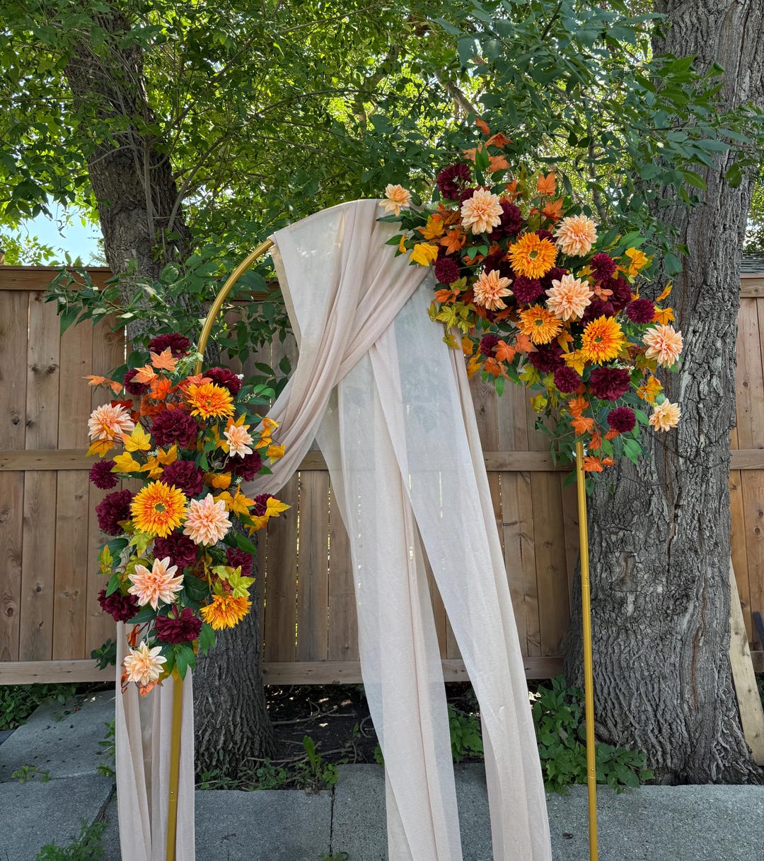 Orange Fall Arch, Flower Arch Wedding, Burnt Orange Flowers, Fall ...