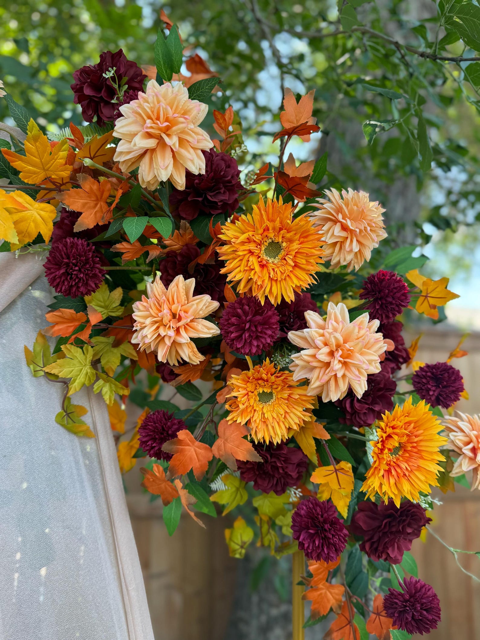 Orange Fall Arch, Flower Arch Wedding, Burnt Orange Flowers, Fall ...