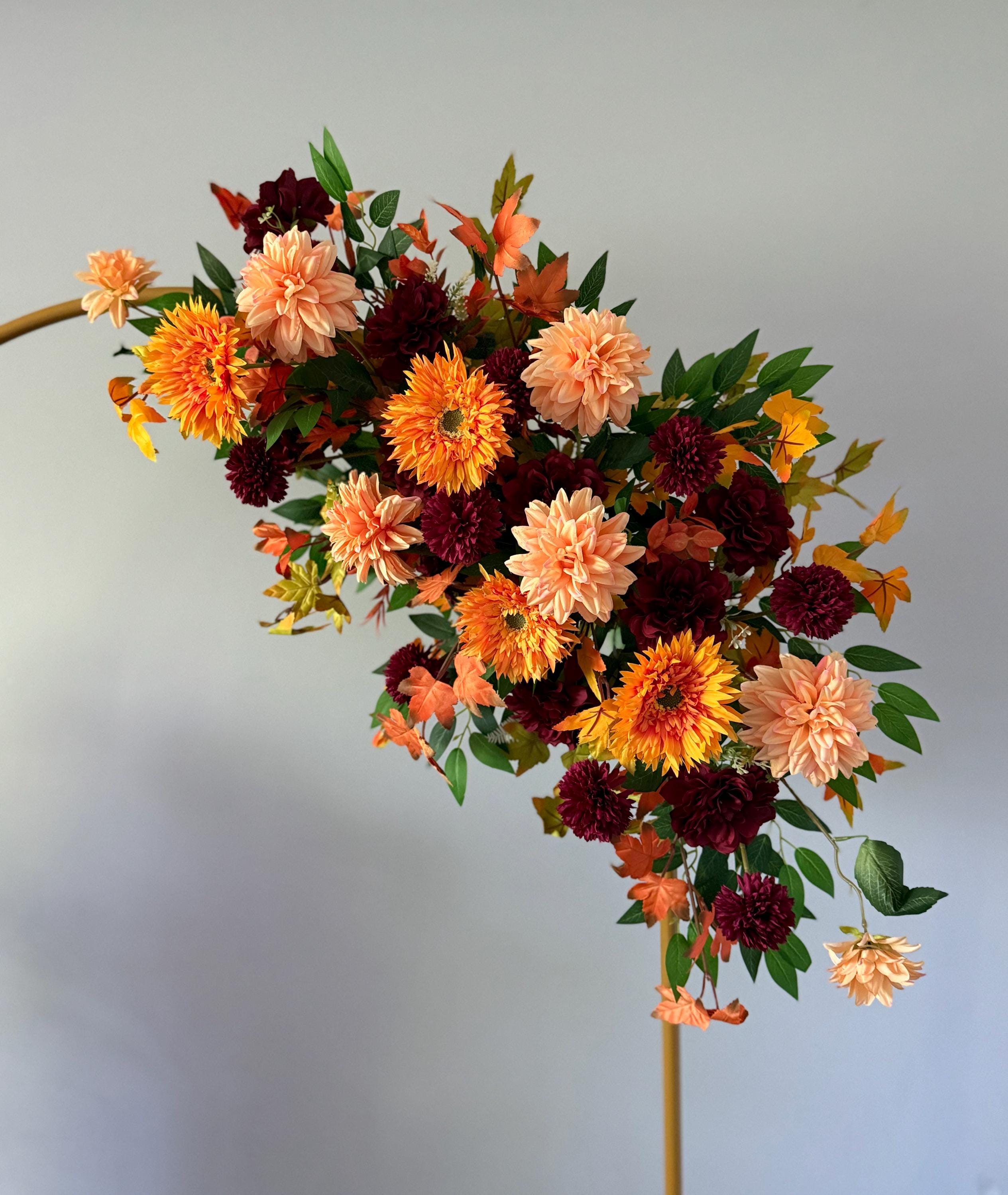 Orange Fall Arch, Flower Arch Wedding, Burnt Orange Flowers, Fall ...