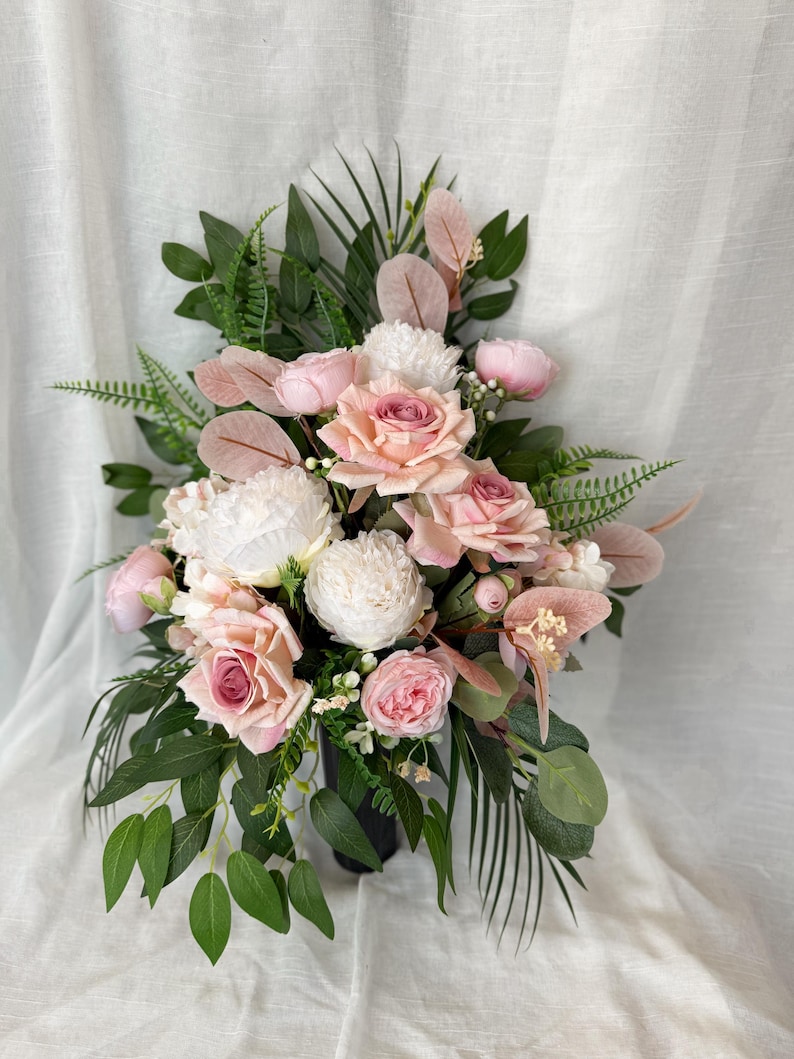 Memorial Pink Flower Arrangement, Elegant Funeral Decoration, Pink Silk ...