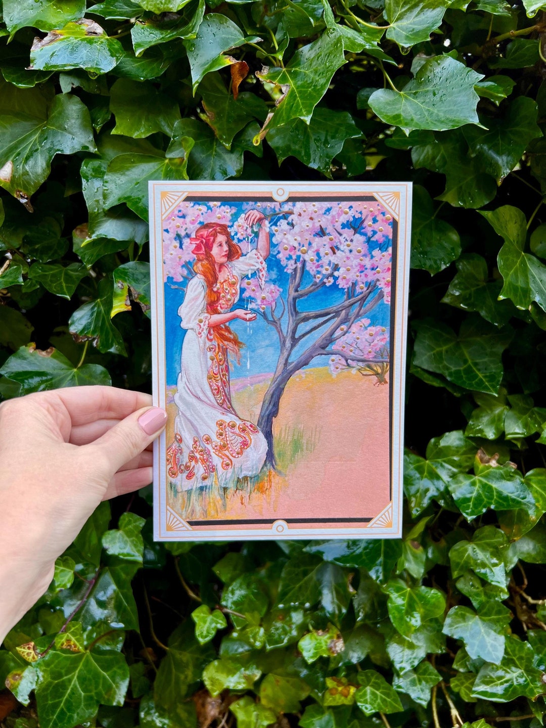 Art Deco Lady Card: Vintage Blossom Tree, Personalized Birthday Card - Etsy