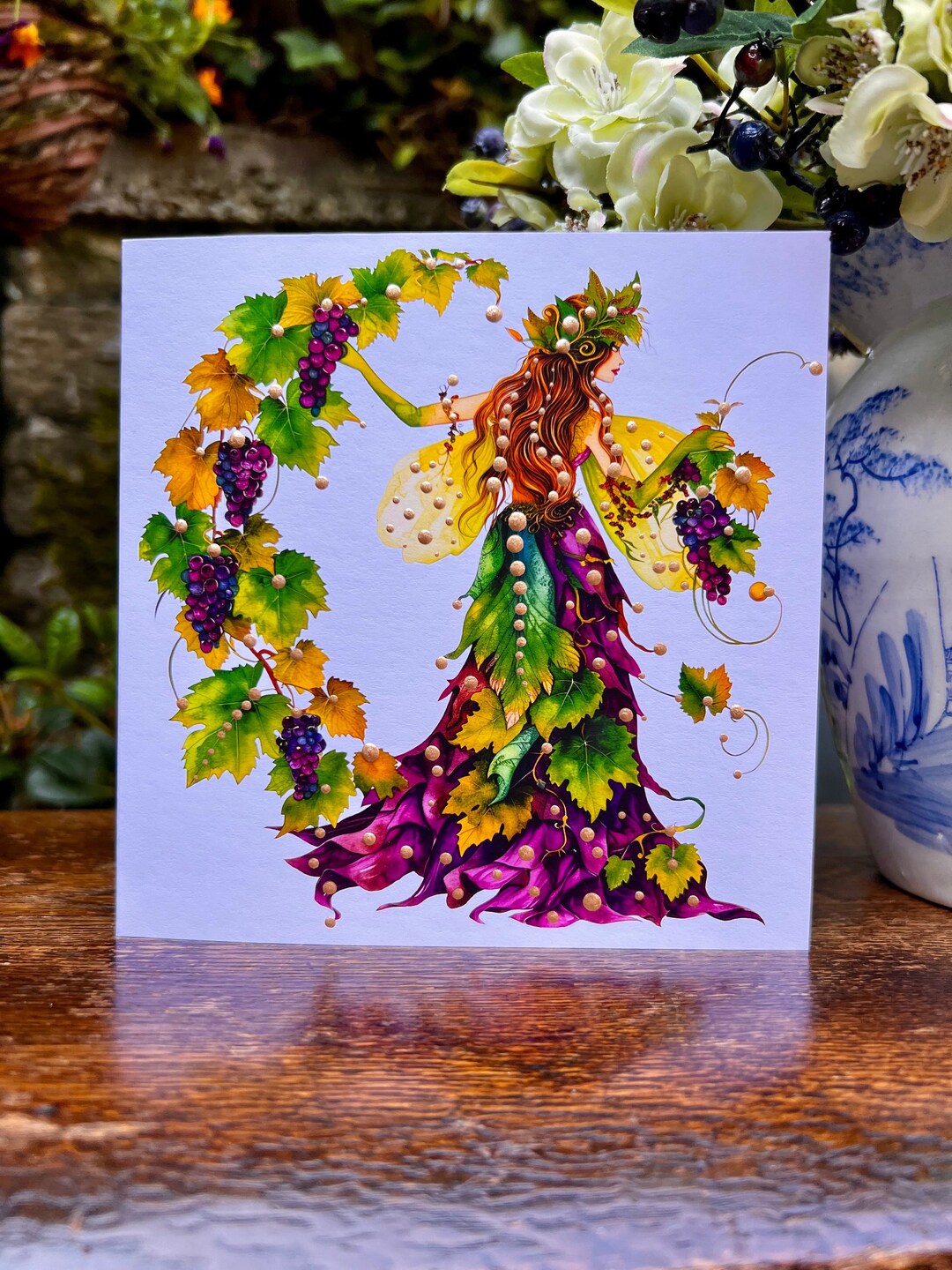 Grape Vine Fairy Birthday Card: Hand-painted Golden Sparkle - Etsy UK