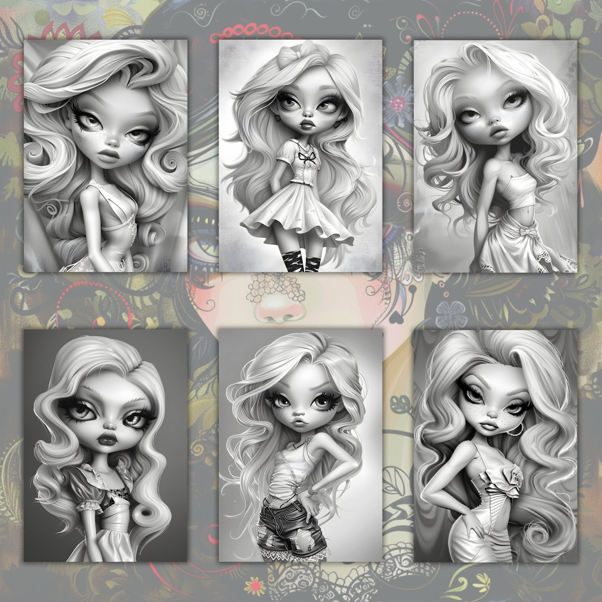 Grayscale Coloring Book, 82 Fashion Girl Colouring Pages, Girl Coloring ...