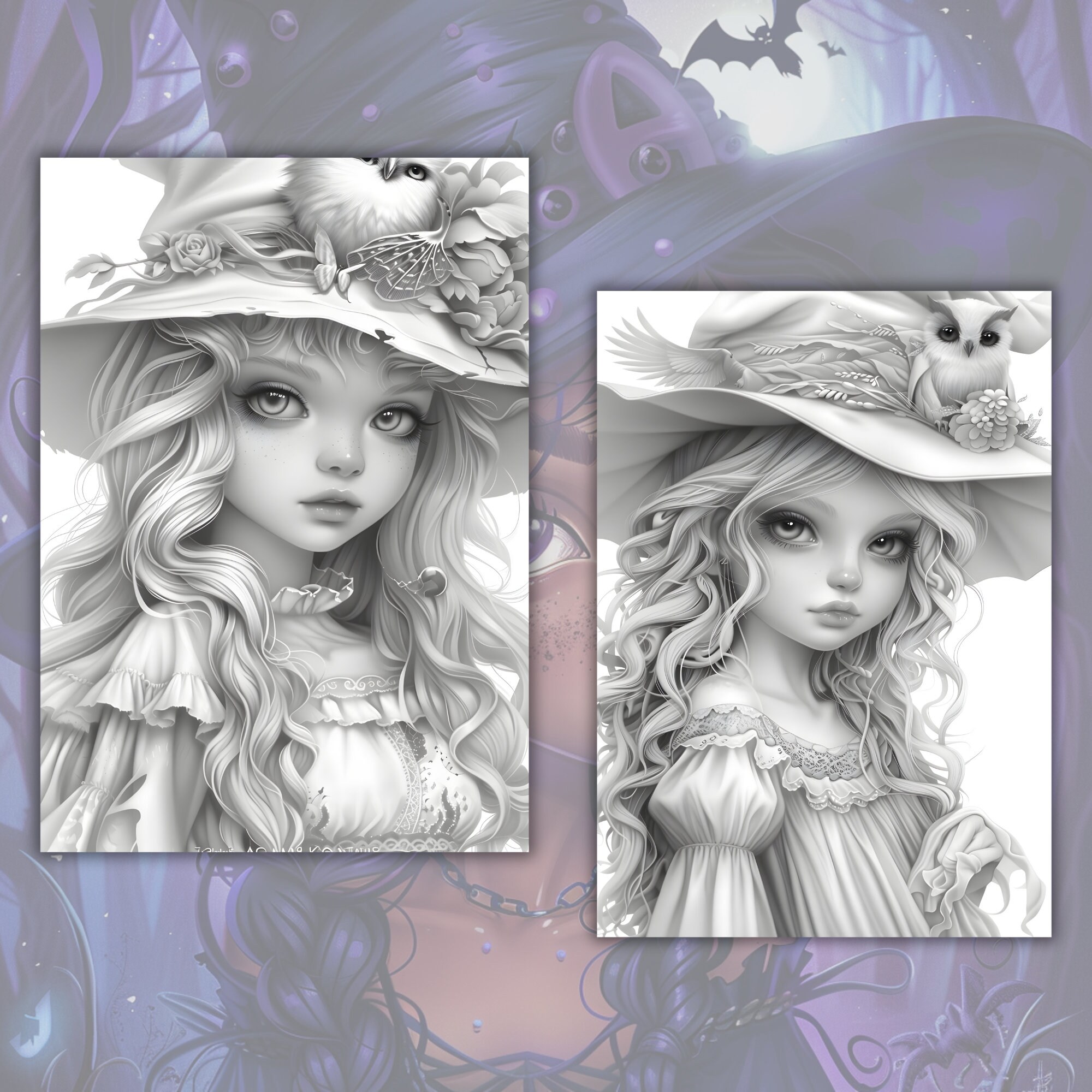 44 Witch Girl Grayscale Coloring Pages, Woman Coloring Book, Cute ...