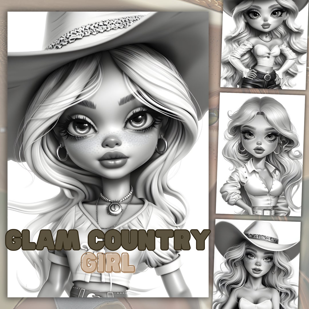 Glam Country Baby Grayscale Coloring Book, 25 Colouring Pages, Adults ...