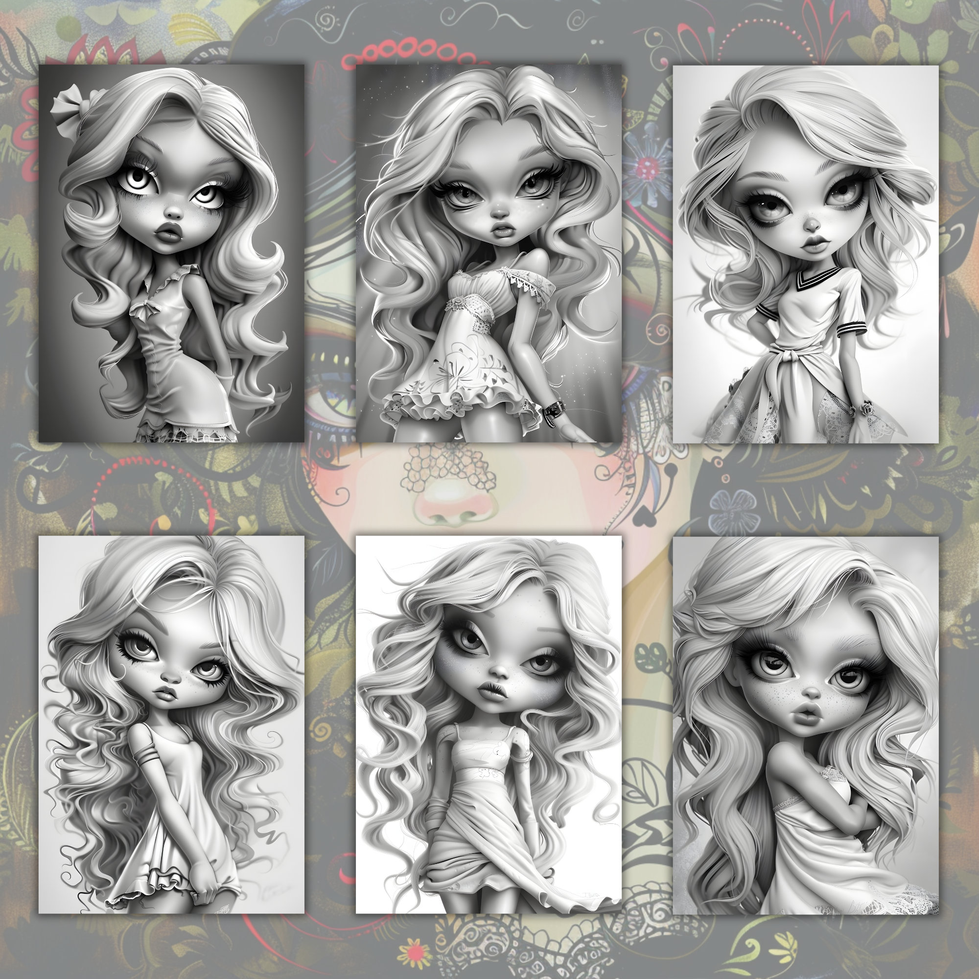 Grayscale Coloring Book, 82 Fashion Girl Colouring Pages, Girl Coloring ...