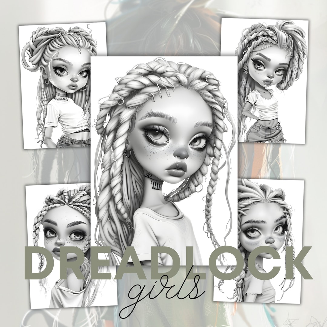Grayscale Coloring Book, 30 Dreadlock Girls Colouring Pages, Woman ...