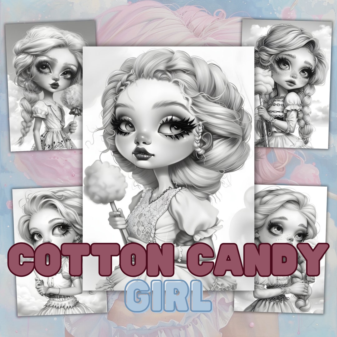 28 Girls With Cotton Candy Grayscale Coloring Pages, Woman Coloring ...