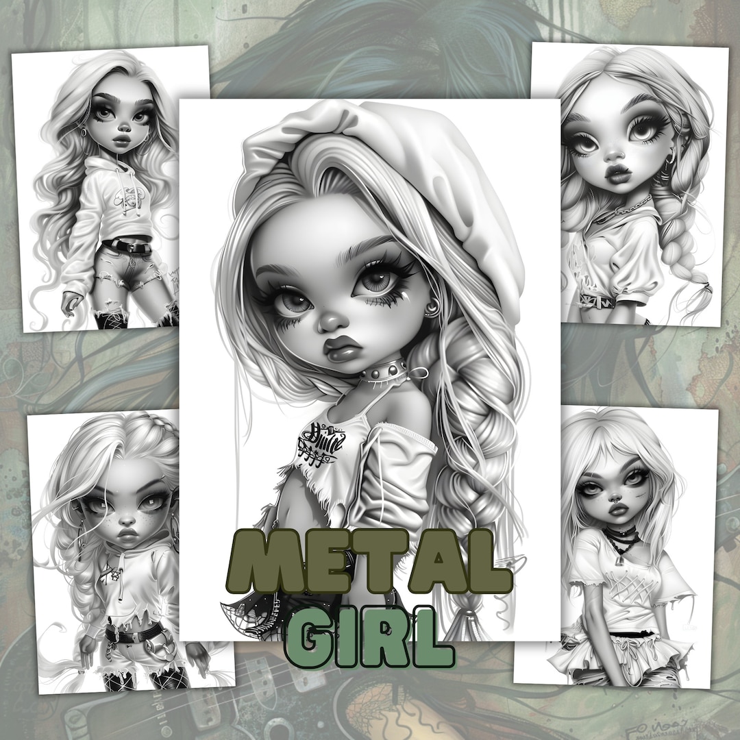 29 Metal Girls Grayscale Coloring Pages, Woman Coloring Book, Cute ...