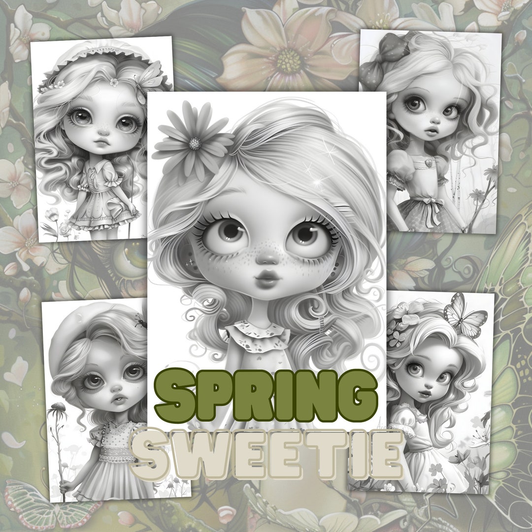 Grayscale Coloring Book, 30 Spring Sweetie Colouring Pages, Coloring ...