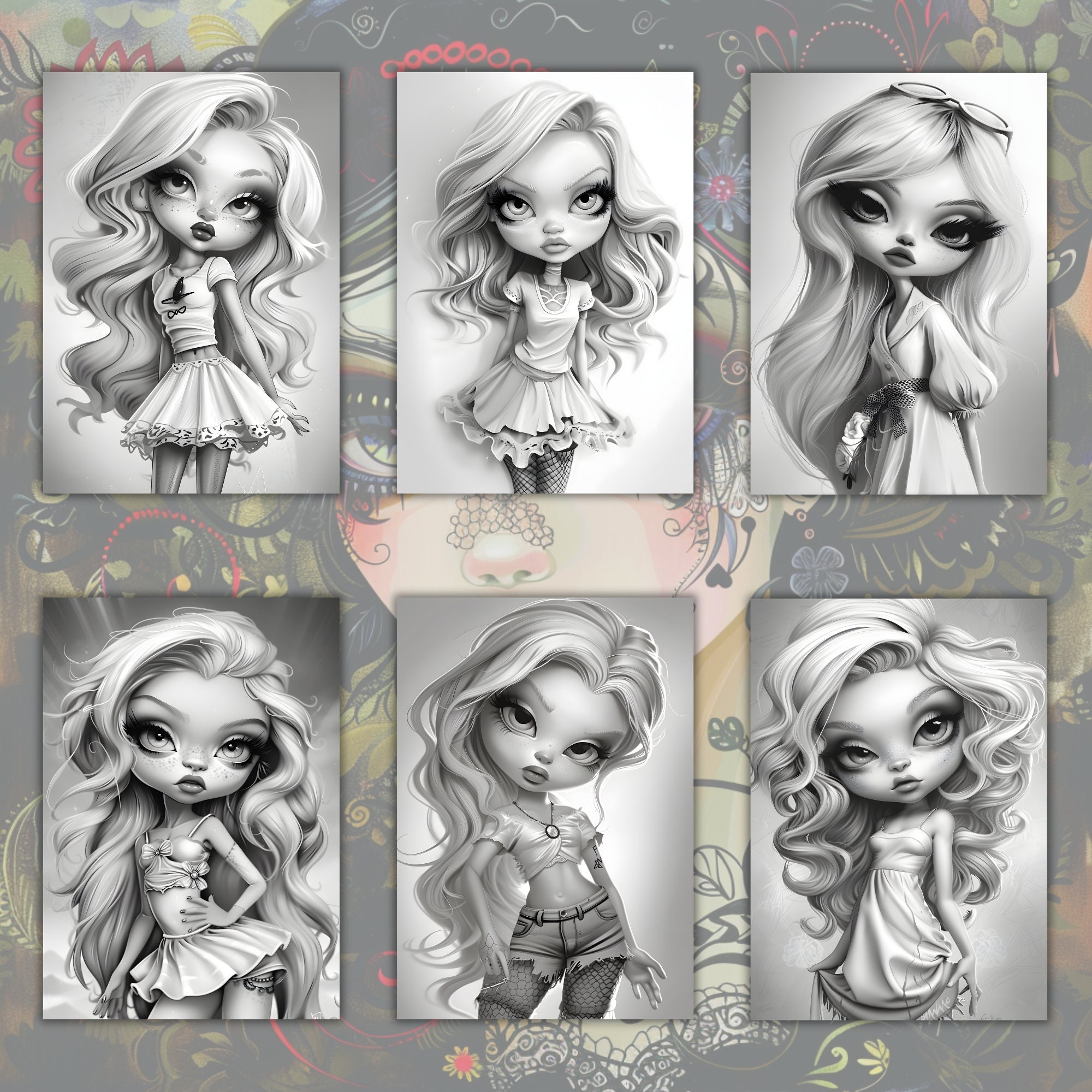 Grayscale Coloring Book, 82 Fashion Girl Colouring Pages, Girl Coloring ...