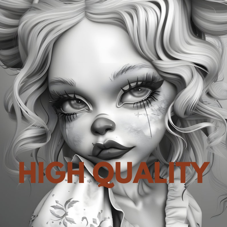 Grayscale Coloring Book, 40 Clown Girl Colouring Pages, Girl Coloring ...