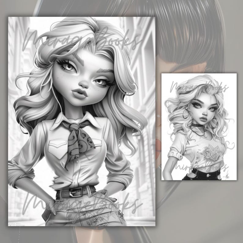 Criminal Fashionistas Girl Coloring Book: 31 Grayscale Pages (digital ...