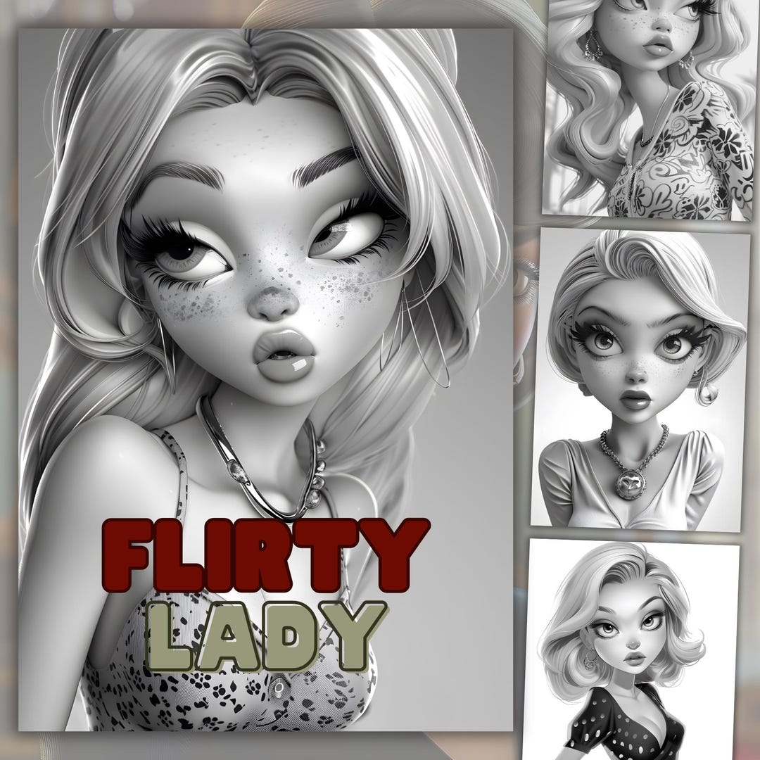 Flirty Lady Grayscale Coloring Book, 28 Colouring Pages, Adults and ...