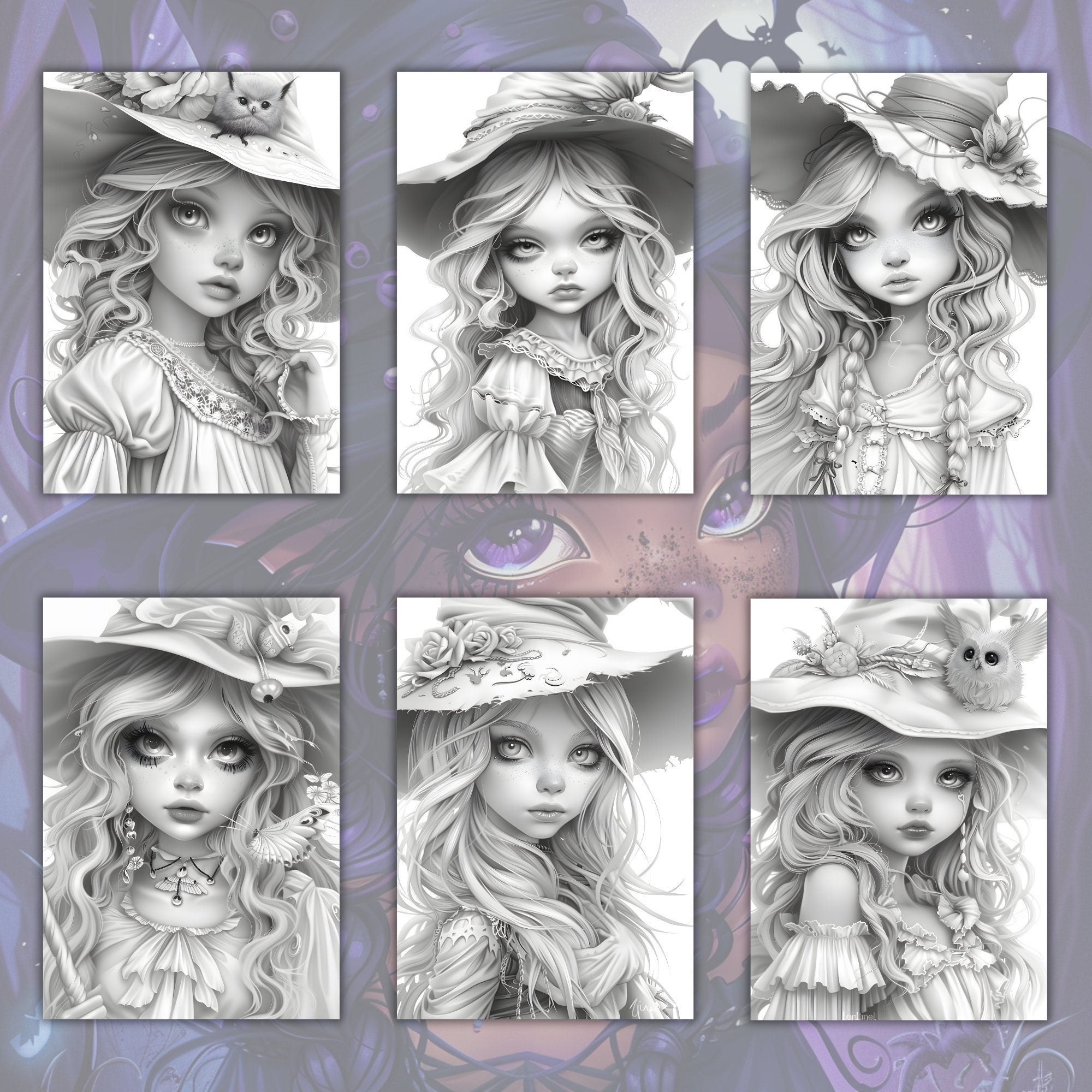 44 Witch Girl Grayscale Coloring Pages, Woman Coloring Book, Cute ...