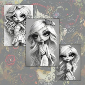 Grayscale Coloring Book, 82 Fashion Girl Colouring Pages, Girl Coloring ...