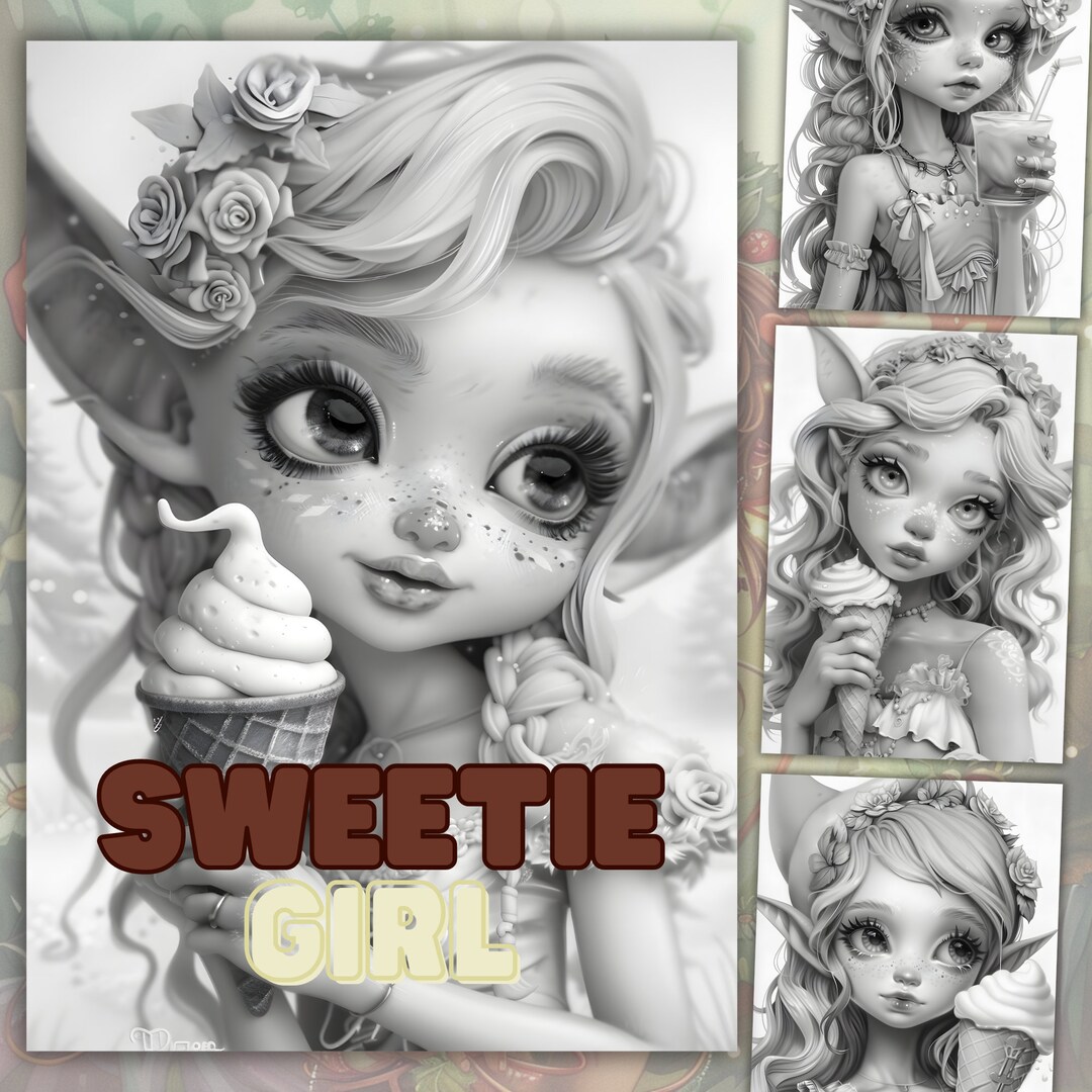 Grayscale Coloring Book, 18 Sweetie Girl Colouring Pages, Cute Coloring ...