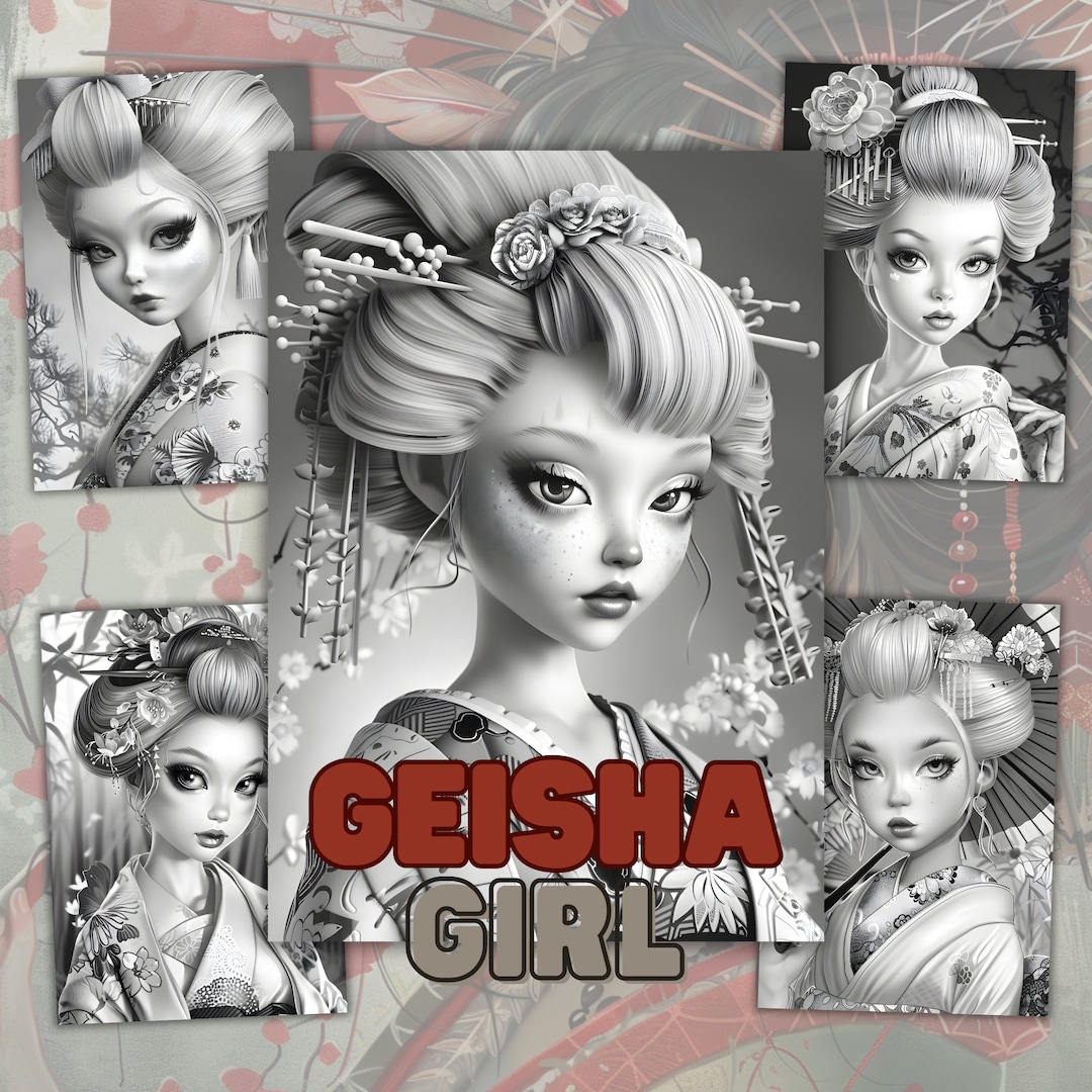 Geisha Women Grayscale Coloring Book, 22 Colouring Pages, Adults and ...