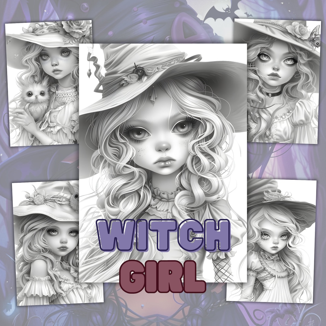 44 Witch Girl Grayscale Coloring Pages, Woman Coloring Book, Cute ...
