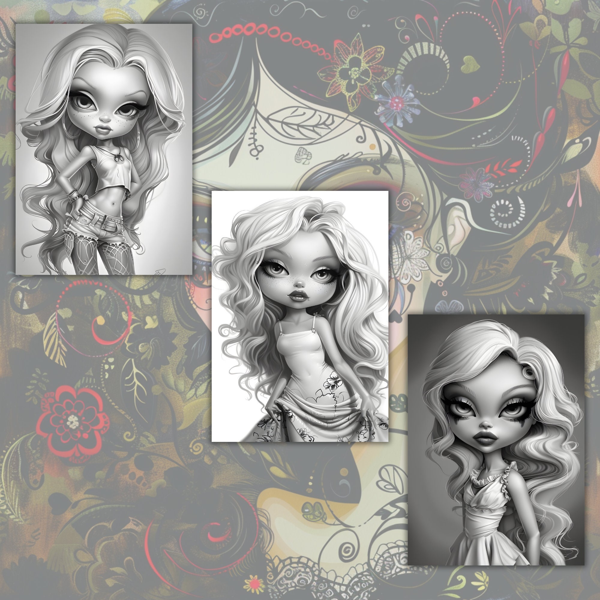 Grayscale Coloring Book, 82 Fashion Girl Colouring Pages, Girl Coloring ...