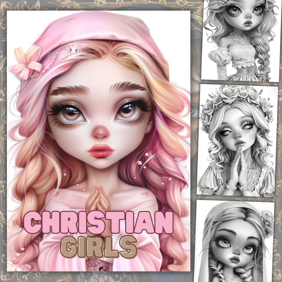 Christian Girls Coloring Book: Grayscale Illustrations (digital ...
