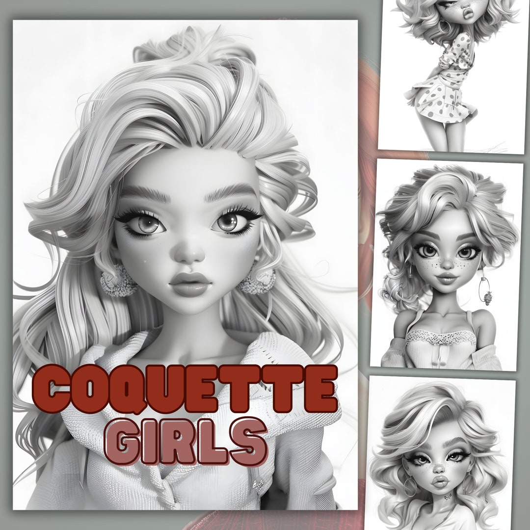 Grayscale Coloring Book, 33 Coquette Girl Colouring Pages, Girl ...